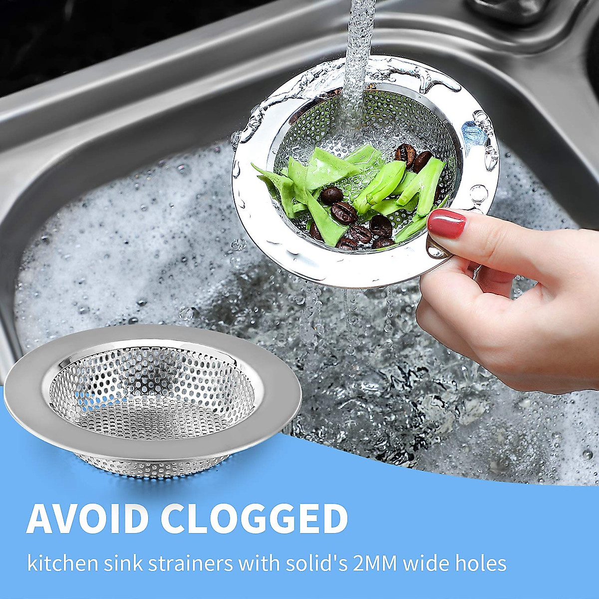 3 Pieces Kitchen Sink Stopper Strainer Garbage Disposal Plug, Stainless Steel Universal Anti-Clogging Kitchen Sink Filter Sieve Basket Strainer, Wide Rim for Kitchen Sink Drain (Silver)