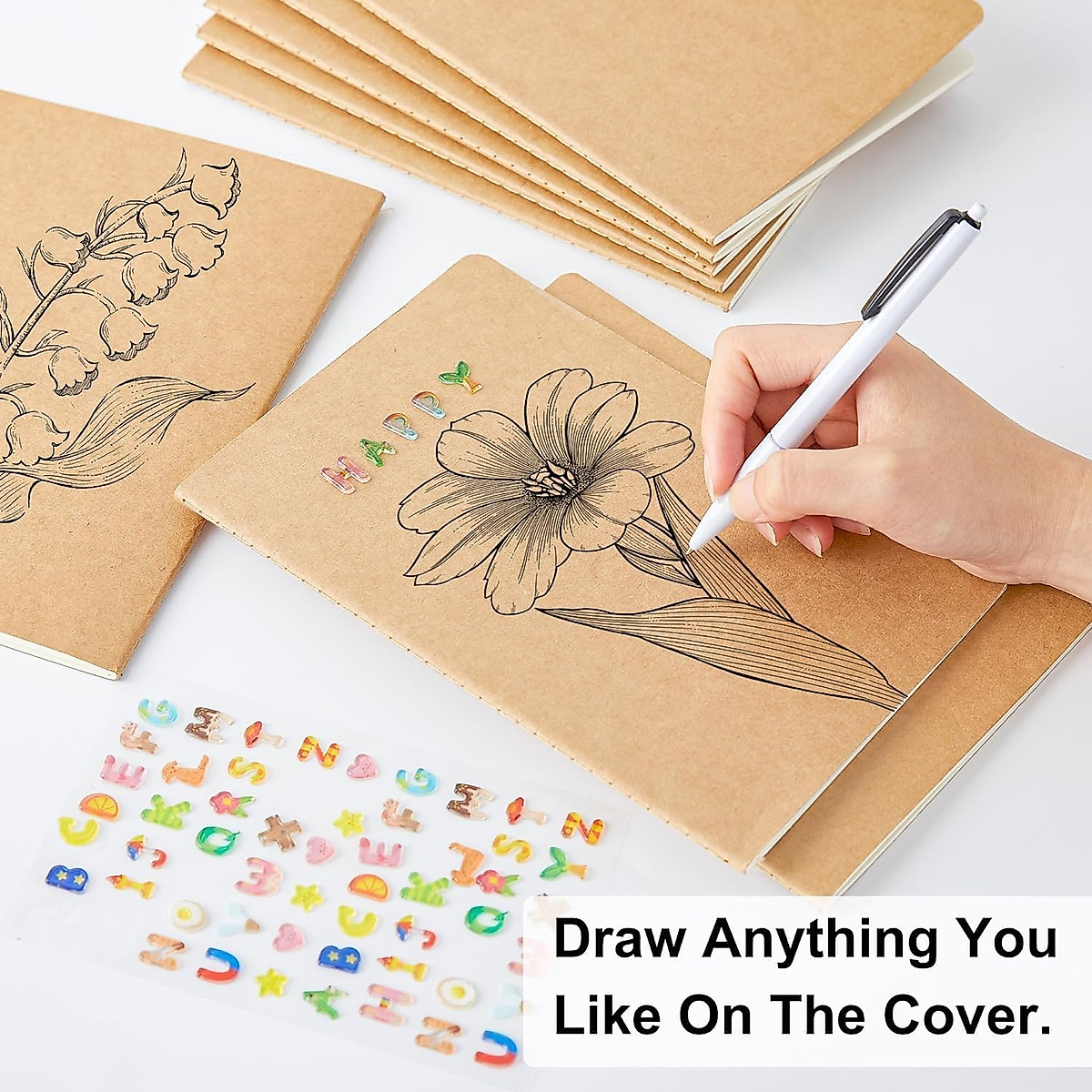 feela 8 Pack Unlined Kraft Paper Notebooks, Blank Journal Note Pad for Drawing Writing, Small Sketchbook Travel Journal Bulk for Women Kids Students Office School Supplies, A5, 60 Pages, 8.3” X 5.5”