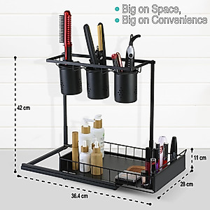 Kamsea Hair Tool Organizer For Bathroom Under Sink for Hair Dryer, Flat Irons, Curling Wands, Hair Straighteners – 2-in-1 Cosmetic Storage with Pull-Out Tray [2 Mats]