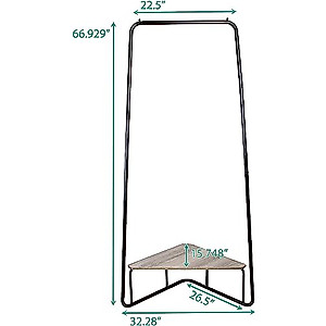 J&V TEXTILES Corner Garment Rack, White with Wood Grain Laminate Top (Matte Black)