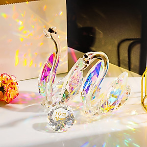 YWHL 10 Year Anniversary Swan Gifts for Her, 10th Wedding Anniversary for Couples, Crystal Swan Figurine Decoration with 10 Years of Love Diamond, Valentines Day Present Romantic Gifts Birthday Gift