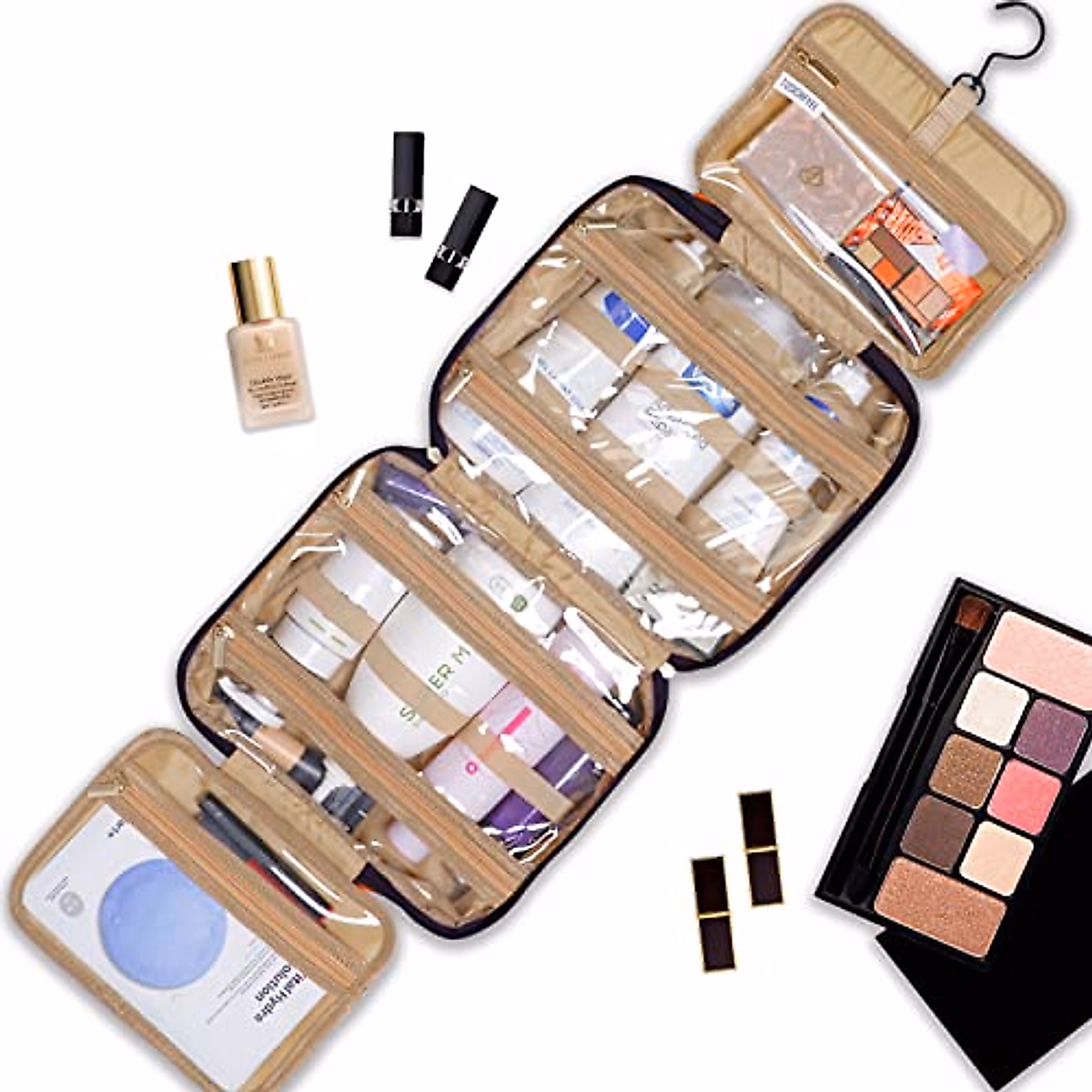 TOUCHFEEL Hanging Toiletry Bag for Women, Travel Makeup Bag Organizer, Extra Large Toiletries Bag, Water-resistant Bathroom Cosmetic Bag with Jewelry Organizer Compartment (Black, Medium)