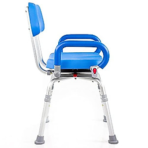 Revolution Pivoting Shower Chair for Bathtub, Adjustable Swivel Seat with Padded Back and Arms, Adjustable Space Saving Design for Tubs, Shower, for Elderly, Handicap & Seniors, Blue