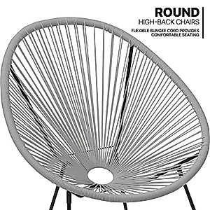 MoNiBloom 3 Piece Outdoor Seating Acapulco Chair, Modern Patio Furniture Outdoor Conversation Set, Glass Top Table and 2 Metal Steel Chairs for Garden Poolside Balcony, Weight Capacity 250 lbs, Grey