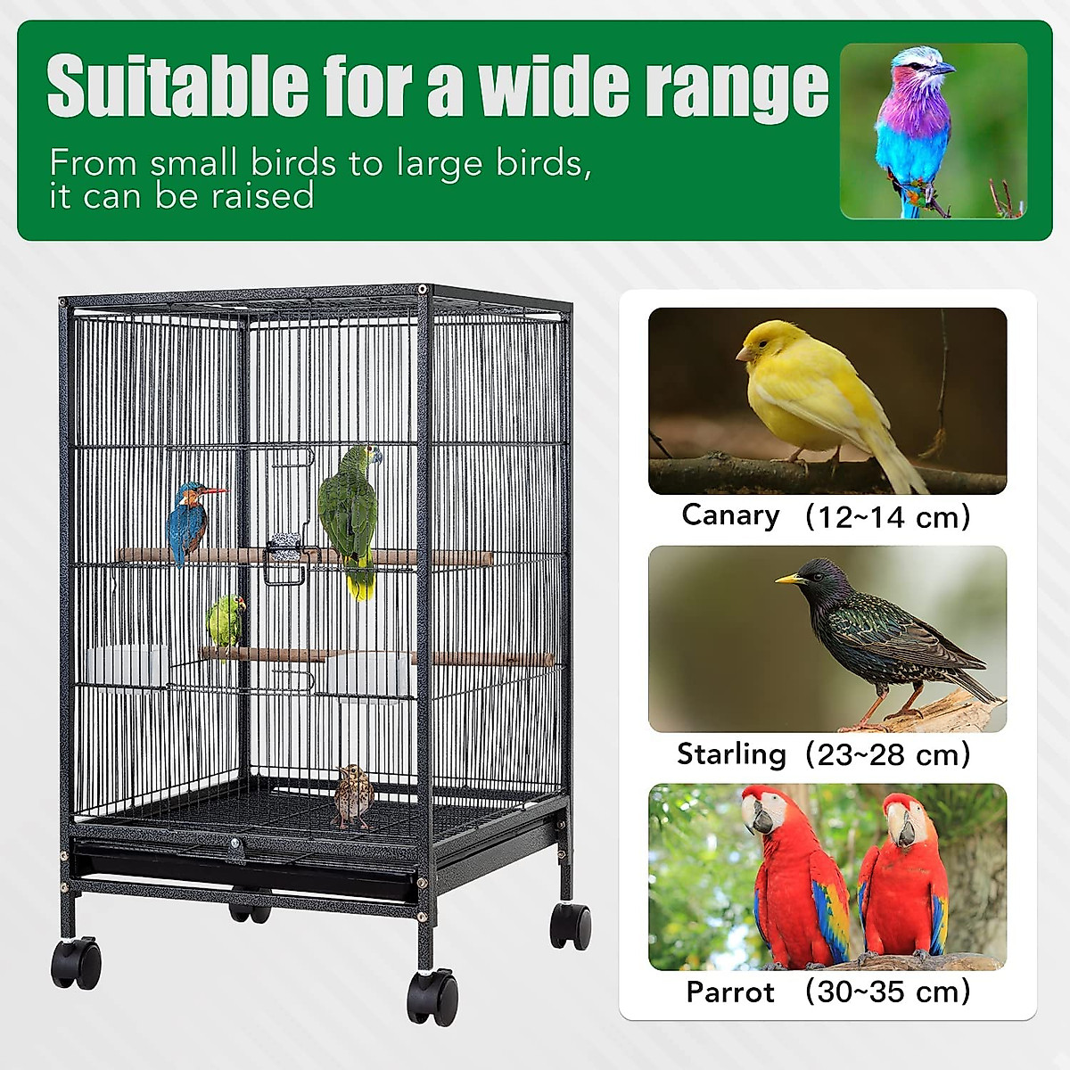 BestPet 35 inch 53 inch Wrought Iron Bird Cage with Play Open Top and Rolling Stand,Large Parrot Cage Bird Cages for Parakeets,Cockatiel, Canary, Finch, Lovebird, Parrotlet,Pigeons (35 inch)