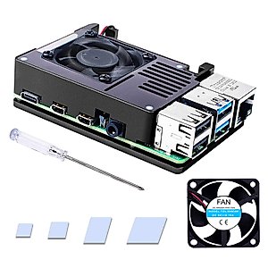 Smraza Case for Raspberry Pi 4, Metal Case for Raspberry Pi 4 Model B with Cooling Fan 35MM, Case Aluminum Alloy Enclosure with 4 PCS Heatsinks Pillar Thermal Adhesive Black (RPI Board Not Included)