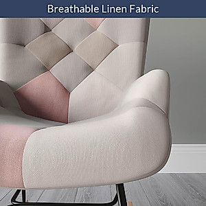 BELLEZE Colorful Patchwork Rocking Chair, Widen Nursery Rocking Chairs Comfy Linen Upholstered Glider Rocker with Solid Wood Legs for Living Room Bedroom Nursery - Paramount (Patchwork B)