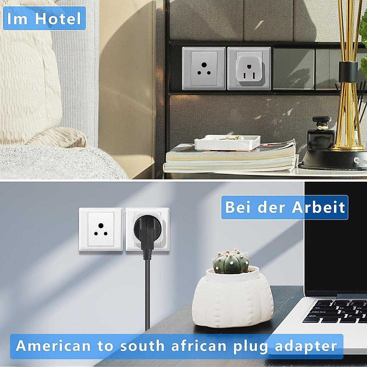 South Africa Travel Plug Adapter,South Africa Plug Adapter 3 Prong Safe Grounded USA to Any Type M for Country Such as Botswana,Nepal Pakistan,Namibia and More,White 2 Pack
