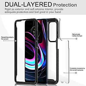 LeYi for Motorola Edge 5G UW Case, Motorola Edge 2021 Case with 2 Tempered Glass Screen Protector, Full-Body Shockproof Bumper Rugged Hybrid Hard Clear Protective Phone Case for Moto Edge 5G UW, Black