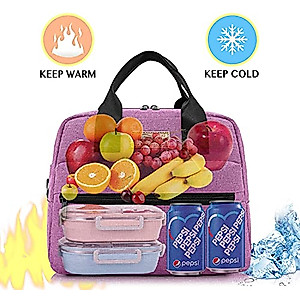 HOMESPON Insulated Lunch Bag Box Cooler Totes Handbag with Front and Back Pockets For Man and Woman Work Shopping (Purple)