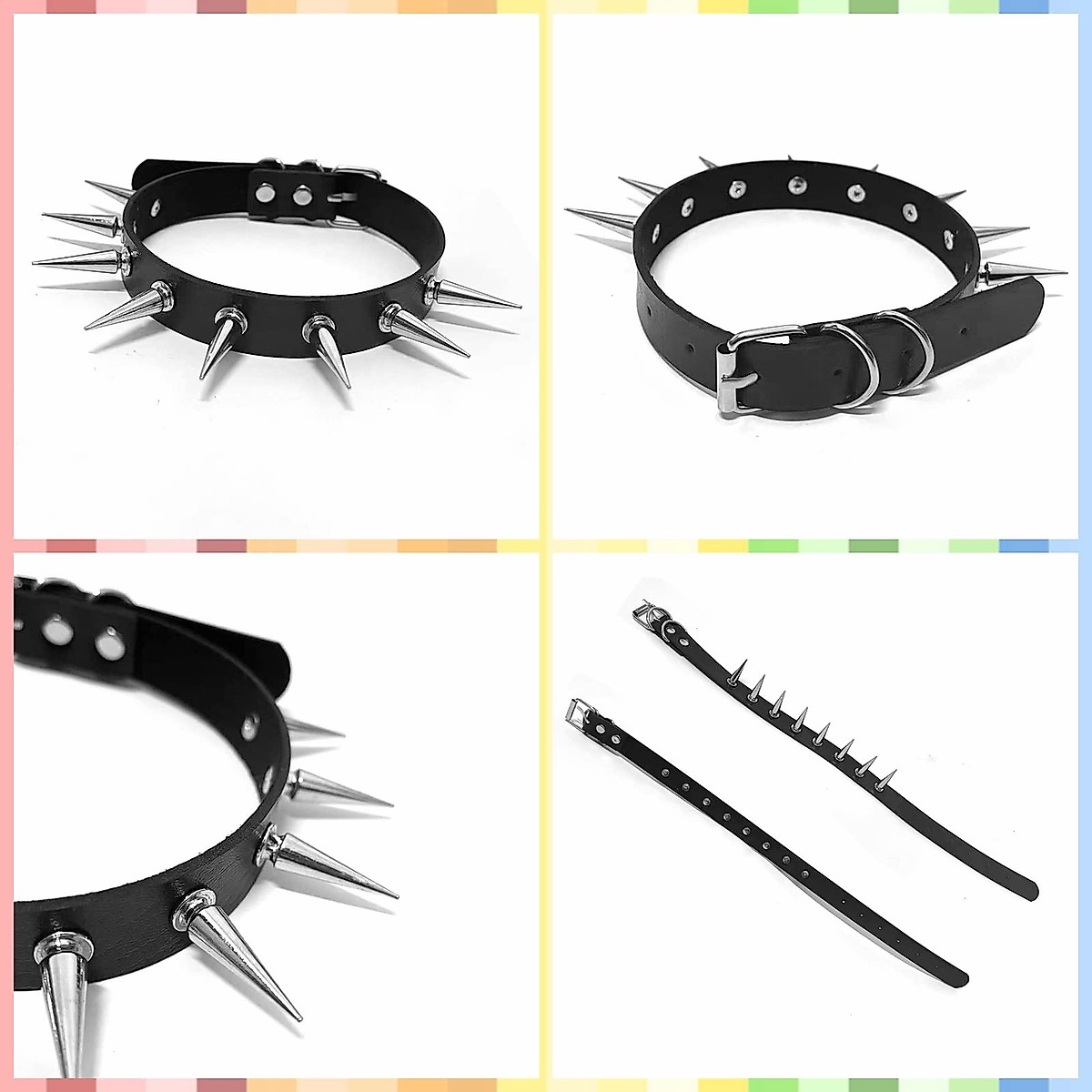 Tosmifairy Soft Faux Leather Choker Collar with Spiked,Punk Rock Necklace and Bracelets Emo Jewelry Set for Women Men Cosplay