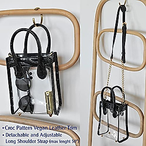 Clear PVC Shoulder Handbag Women Crocodile Vegan Leather Mini Tote Cross Body Bag Purse (Black Croc)