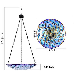 VCUTEKA Hanging Bird Baths Outdoor Glass Peacock Birdbath Birdfeeder for Garden Yard Decoration