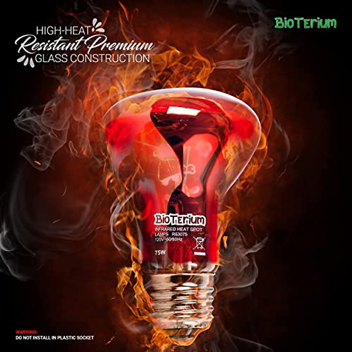 BioTerium Reptile Heat Lamp Bulb - Full Spectrum Infrared Basking Bulb with UVA + UVB Light - Self-Ballasted Vapor Amphibian and Reptile Basking Light