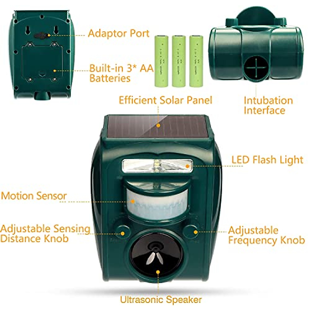Solar Animal Repeller 2-Pack, Outdoor Waterproof with Motion Detevtor, Cat Deer Repeller, Drive Away Dog -Cat -Squirrel -Skunk -Rabbit -Rodent -Fox -Coyotes -Rat