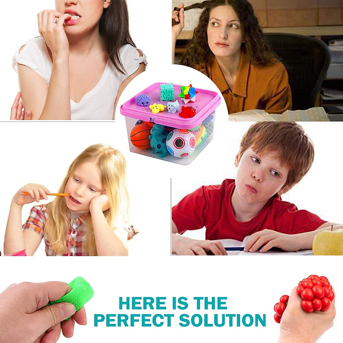 Sensory Fidget Toys Set, 27pcs Stress Relief and Anti-Anxiety Tools Bundle for Kids and Adults, Marble and Mesh, Pack of Squeeze Balls, Soybean Squeeze, Flippy Chain