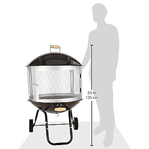 Fire Sense 01471 Fire Pit Bessemer Rolling Patio Fireplace Wooden Bonfire Porcelain Enamel Wood Burning with Wheels & Handle Grip for Outdoor Entertaining - Black & Silver - 28"