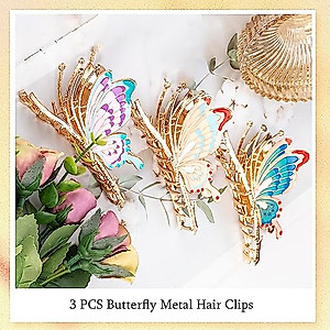 FDBJulyy 4 Inch Butterfly Metal Hair Clips for Women&Girls 3 Pcs Large Hair Claw Clips Nonslip 3 Styles Strong Hold Matte Claw Hair Accessories for Woman and Girls With Long Thick Hair & Thin Hair