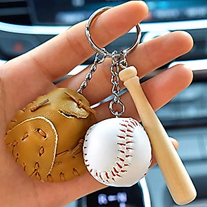 7 Color Baseball Bat Keychain Wooden Bat Baseball Glove Keychain Mini Keychain Accessories Sport Key Ring Decoration for Boys Girls Team Party Favor Birthday Goody Bags Backpack Pendent
