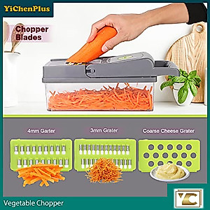YiChenPlus Vegetable Chopper, 14-in-1 Food Chopper with Container Kitchen Vegetable Slicer/Dicer Cutter Onion Chopper With 8 Blades One-Button Press to Clean Food Residue
