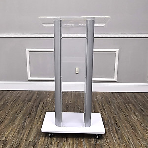 FixtureDisplays Clear Acrylic Plexiglass Podium Curved Steel Sides Church Pulpit School Lectern Debate Funeral Home Conference 14310-NF