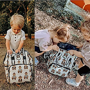 pipi bear Diaper Bag Backpack, Stylish Cute Travel Baby Diaper Bag, Jacquard Maternity Nappy Bag for Mom and Dad with Changing Pad, Cream