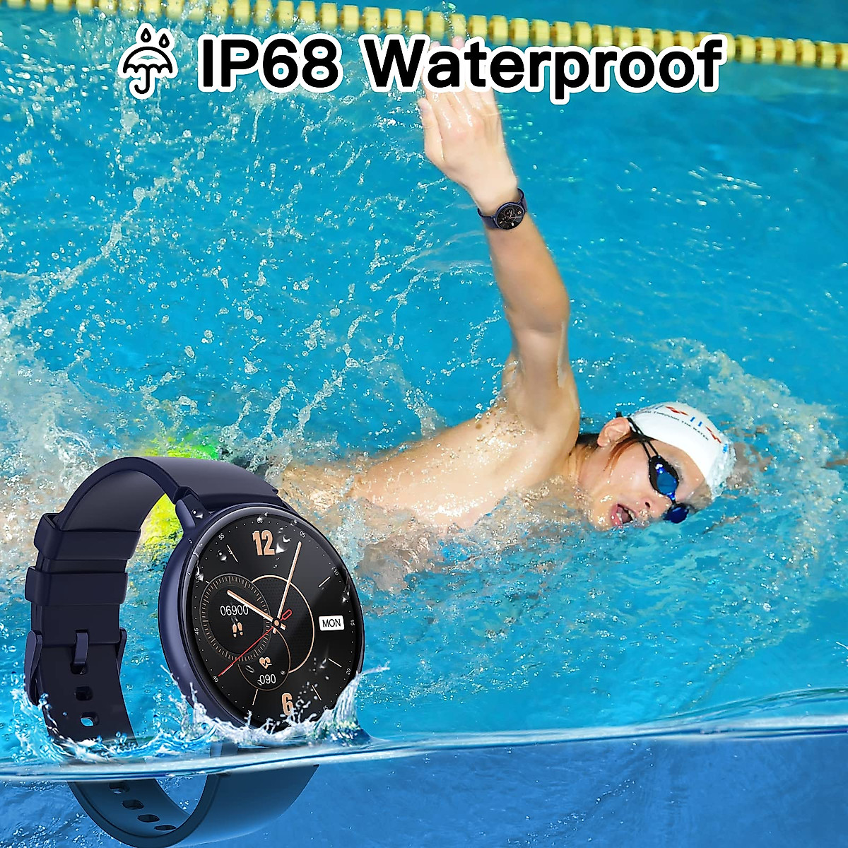 Smart Watches for Men Women with Answer/Make Calls, 1.3" HD Full Touch Smartwatch for Android/iOS Phones, IP68 Waterproof Fitness Watch with Heart Rate/Blood Oxygen/Sleep Monitor, Ai Control Call/Text