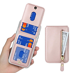Cavor Compatible with Apple Magsafe Wallet with Adjustable Stand,Magnetic Wallet for iPhone 16 Pro Max/15/14 Plus/13/12 Magsafe Card Holder Magsafe Phone Wallet Zipper Pocket-Pink