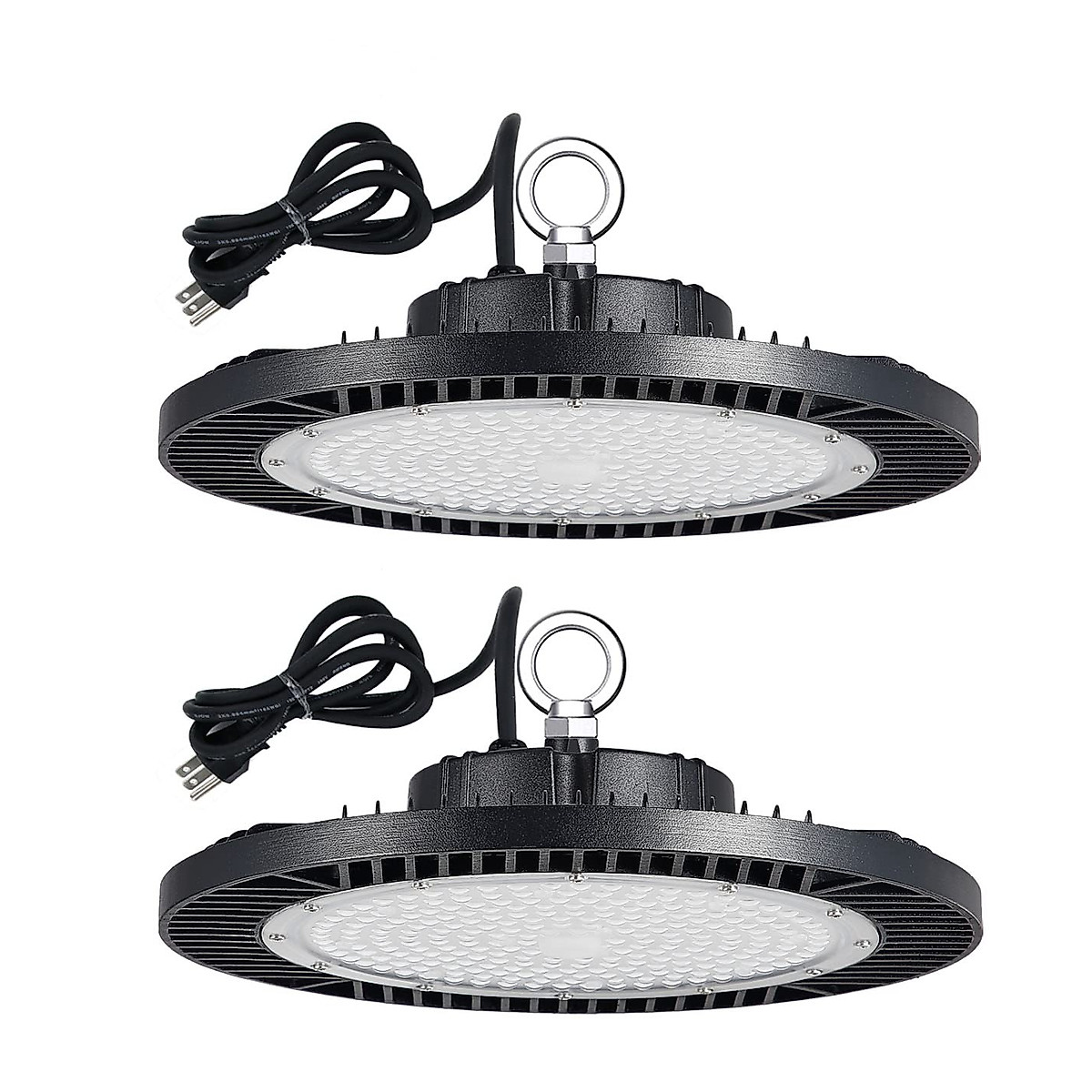 2 Pack 200W LED High Bay Lights, UFO LED High Bay Light, 28,000 LM(Eqv.800W MH/HPS), 5000K Daylight, IP65, 5ft Cable with US Plug, Safe Rope for Garage/Warehouse/Workshop