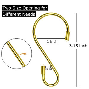 Waitkey 30 Pack S Hooks for Hanging, 3.15 inch Stainless Steel S Shaped Hooks Curtain Hooks Heavy Duty S Hooks for Hanging Pots and Pans, Plants, Jeans, Clothes, Jewelry, Towels, Cups (Gold)