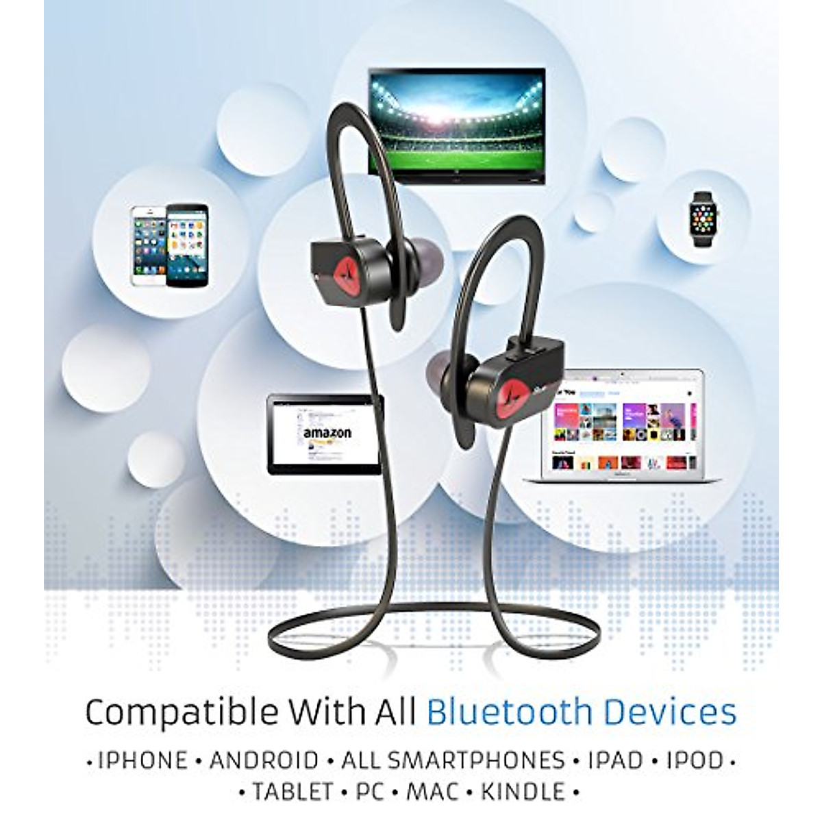 BluePhonic Bluetooth Earbuds Headphones, Best Wireless Sports Earbuds w/Mic HD Stereo Sweatproof Earphones for Gym Running Workout IPX7 Waterproof Noise Cancelling Earphones Noise Cancelling Headsets