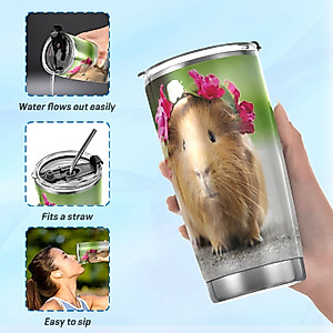 Yasala Tumbler Guinea Pig Flower Insulated Coffee Cup Beverage Container Office Travel Mug with Straw and Lid 20oz Holiday Back to School Gift