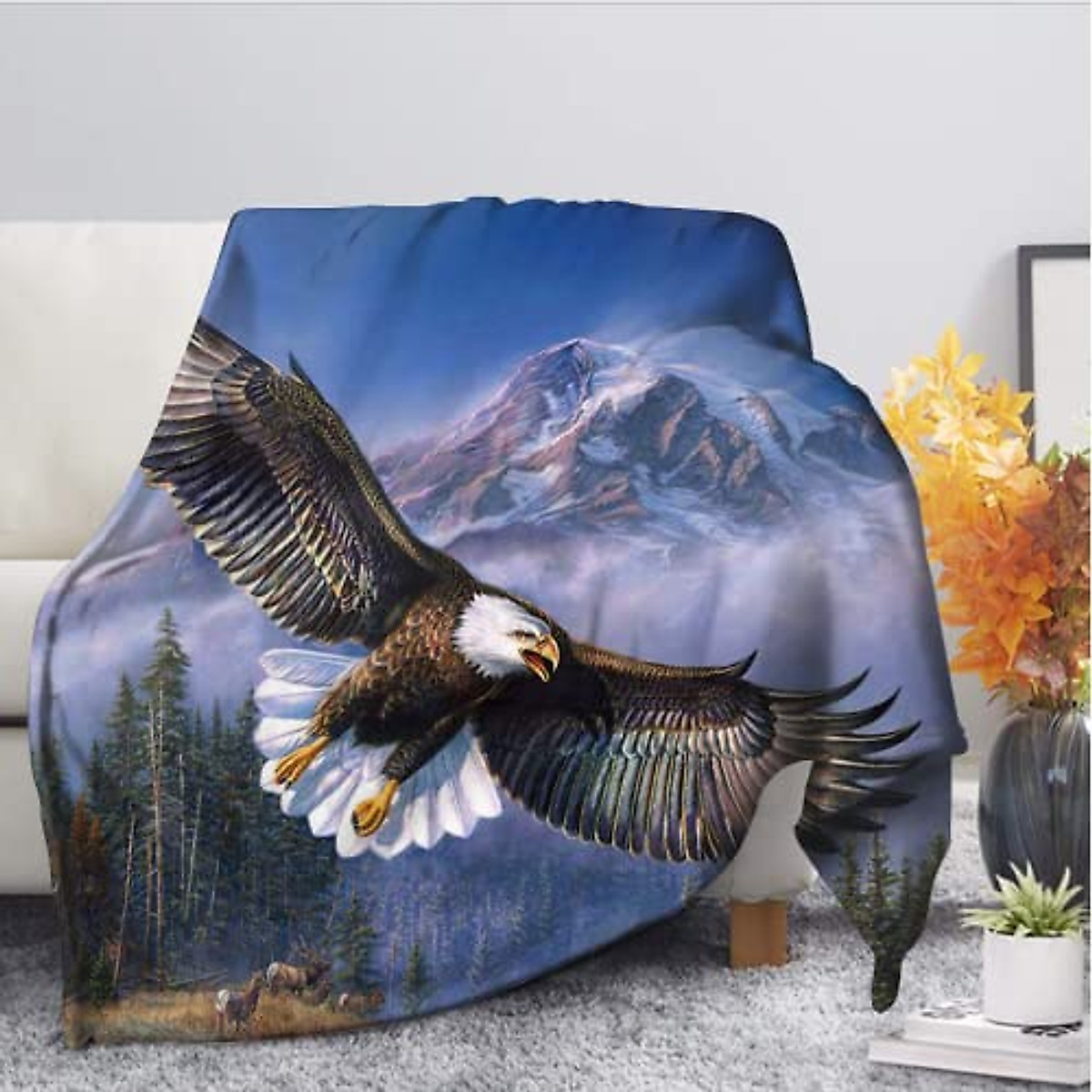 Bald Eagle Blanket American Eagle Decor Throw Blanket Bald Eagle Blanket Gifts for Men Super Warm Soft Plush Lightweight Fleece Flannel Blanket Winter Couch Bedding Blanket for Kids Adults 40"x50"