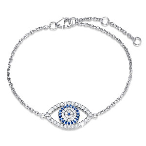 FANCIME Evil Eye Bracelet 925 Sterling Silver Cubic Zirconia Blue Eye Bracelet Yom Kippur Gifts Fine Lucky Jewelry for Women Friends