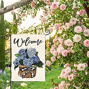 AVOIN colorlife Hydrangea Spring Summer Garden Flag 12x18 Inch Double Sided Outside, Floral Welcome Yard Outdoor Flag