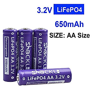 (3- Pack) Shockli AA 3.2 Volts LiFePo4 650mAh Rechargeable Battery, Lithium Iron Phosphate 3.2V Solar Batteries - Ideal for Solar Garden Light