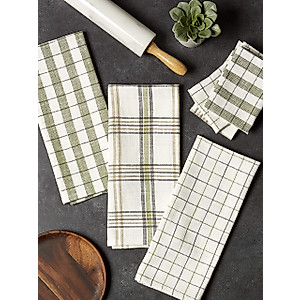 DII Garden Fresh Herbs Kitchen Collection, Dishtowel/Dishcloth Set, Greenhouse Plaid, 6 Piece