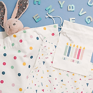 Gather & Knot Drawstring Gift Bags | 22" Extra Large | Happy Birthday | Gender Neutral Reusable Fabric Wrap for Adult or Girl Boy Kids Bday| Dots