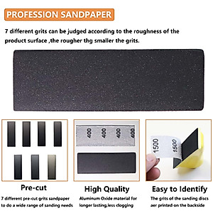 WHLLING Micro Zip Detail Sander 70PCS Sandpaper-Grit 400 600 800 1000 1500 2000 3000, 3.5”x 1”Micro Sander Tool for Small Projects Wet Dry, Hook and Loop Detail Sander for Crafts and Woodworking