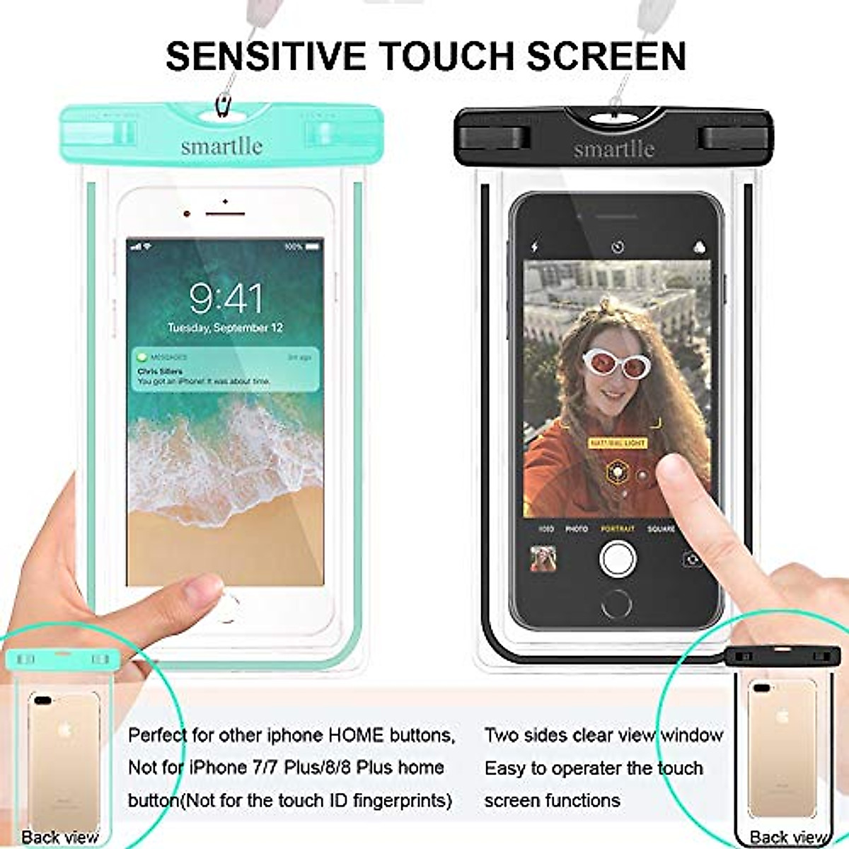 Waterproof Phone Pouch holder, smartlle Universal Waterproof Phone Case, Dry Bag Underwater Dirtproof iPhone 13 12 11 Pro Max XR,XS, 8,7,6 Plus, SE, Galaxy S22 21/Note, LG,7”, Beach Water Pool -3 Pack