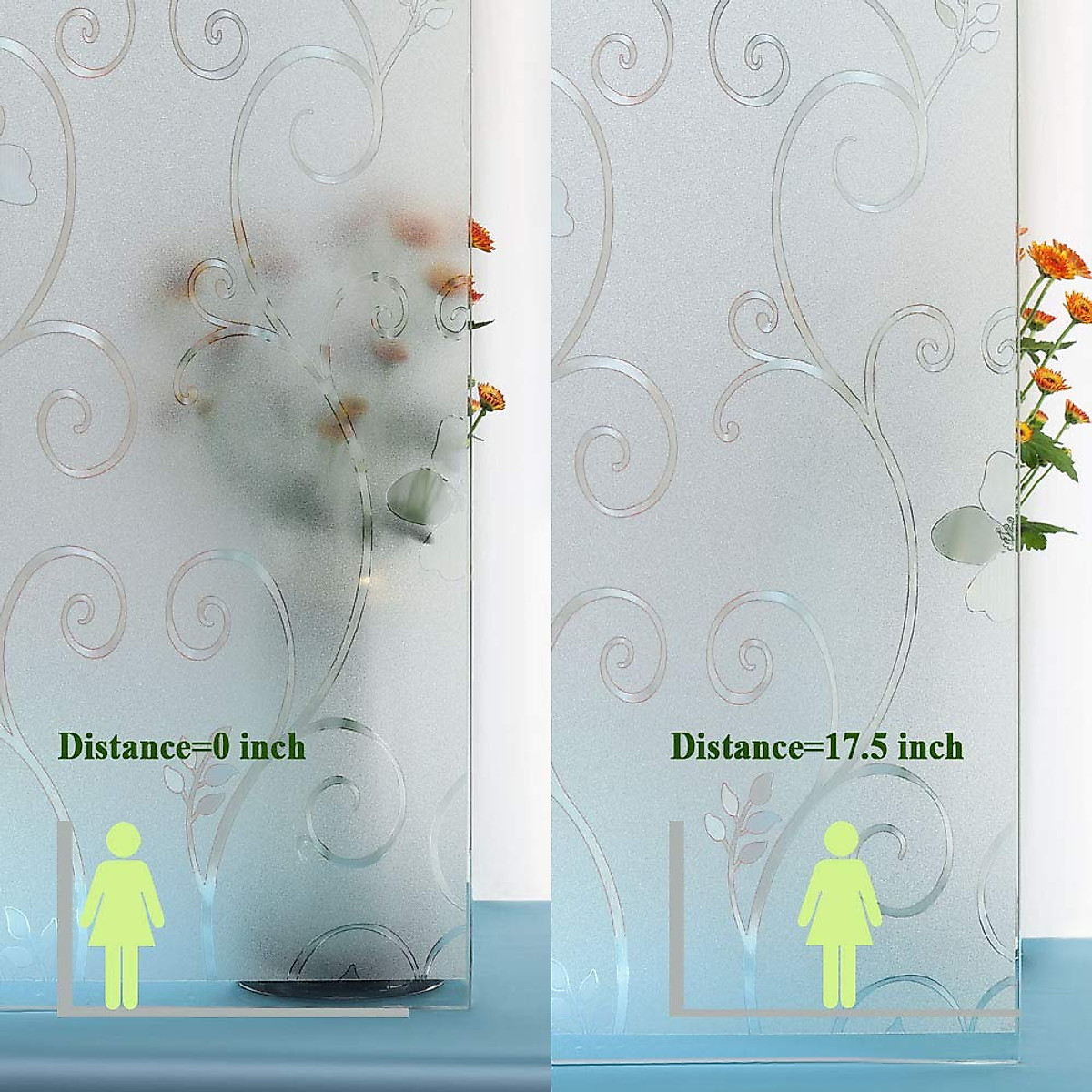 3D Flower Privacy Window Film,Frosted Decorative Glass Door Film,No Adhesive Stained Glass Window Decor,Static Cling Heat Control Anti UV for Home and Office,35 inches by 157 inches