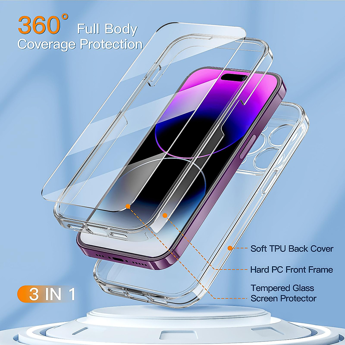 COOLQO Compatible for iPhone 14 Pro Max Case with Screen Protectors, Military Grade Drop Protection, Dual Layer Design Non-Yellowing Heavy Duty Protective Shockproof Phone Bumper Case, Clear