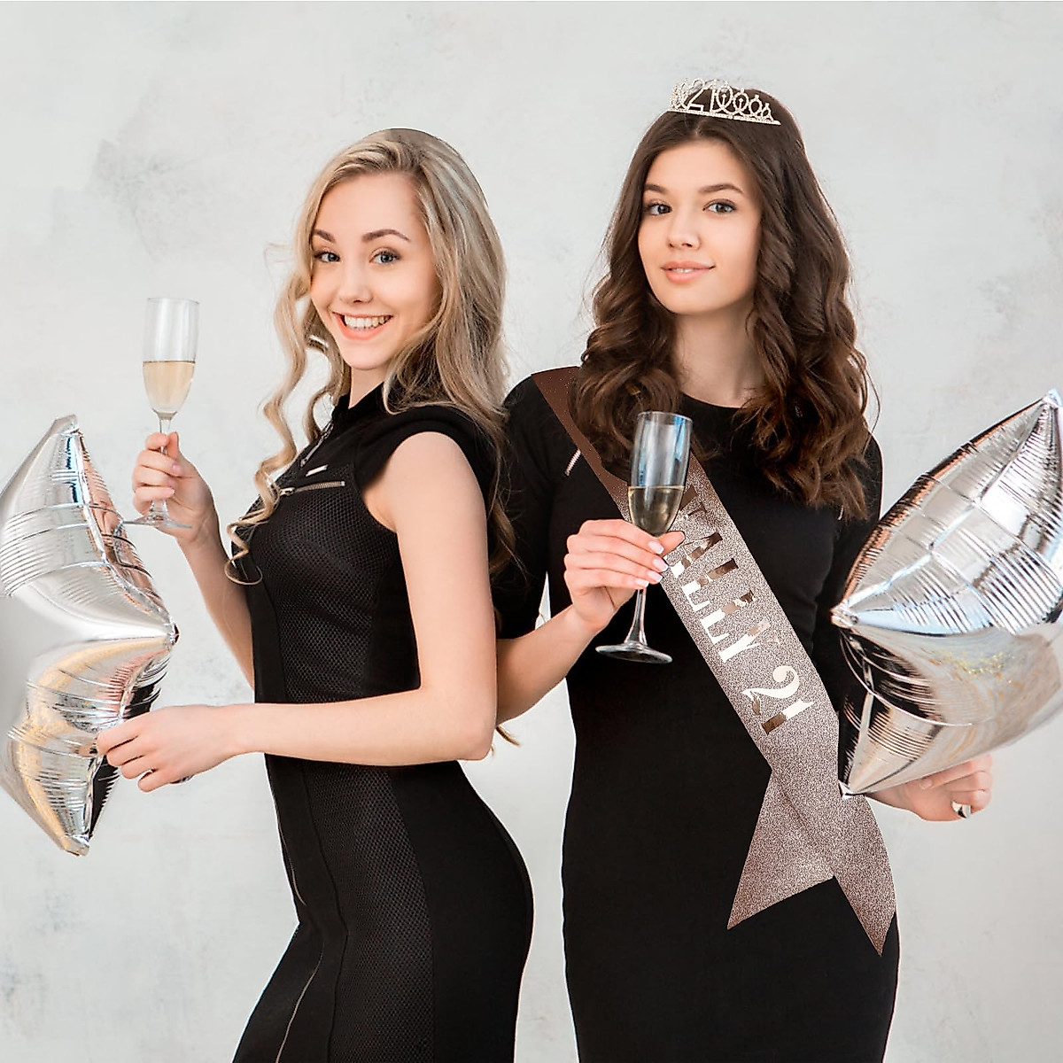 21st Birthday Crowns and Sashes for Women, Birthday Sash Princess Tiara Headband Elegant Rose Gold Crown with Combs for Girls Crystal Tiaras Birthday Headpieces for Party Hair Accessories Gifts