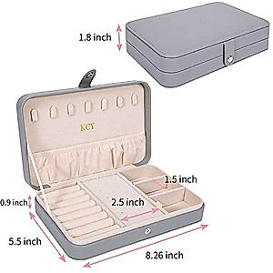 KCY Jewelry Box for Women Girls,Small Travel Jewelry Organizer Case,PU Leather Portable Jewellery Storage Boxes Display Holder for Ring Earrings Necklace Bracelet Bangle , Men Teen Kids Gift, Grey