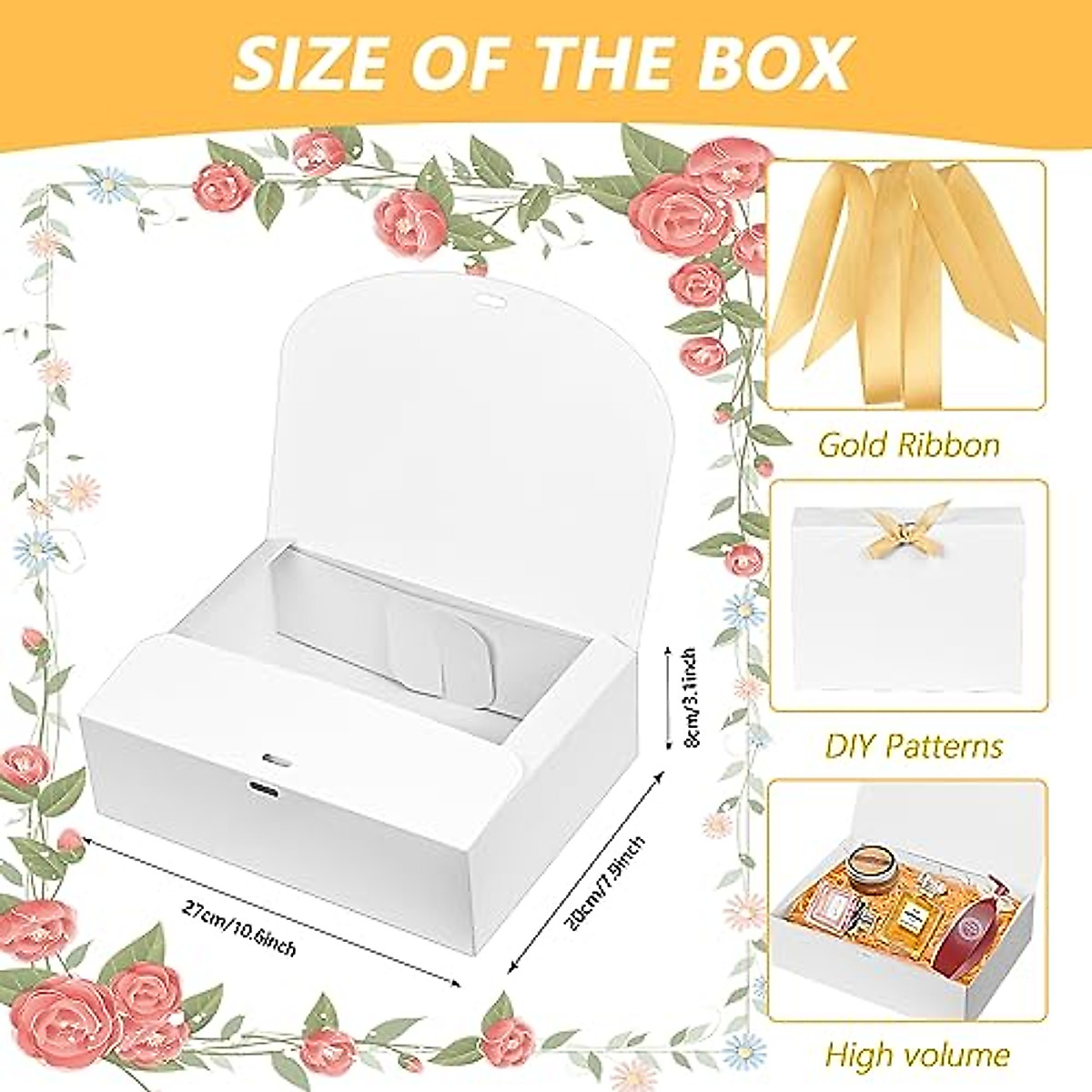 WLUSEAXI 15Pack Gift Boxes with Lids, 10.6x7.8x3.1 Inches Bridesmaid Proposal Boxes with Ribbon, White Gift Boxes for Presents,Kraft Paper Boxes for Wedding Christmas Birthday Baby Shower Party
