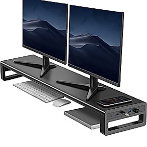 Dual Monitor Stand Computer Riser with USB 3.0 Hub Ports, Aluminum Strong&Sturdy Stand for Double Computer, TV, PC, Printer, Multi Media Speaker-Multifunctional Desktop Organizer