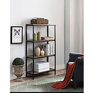 Kings Brand Furniture Grey Finish Wood & Black Metal 4 Tier Shelf Storage Bookcase