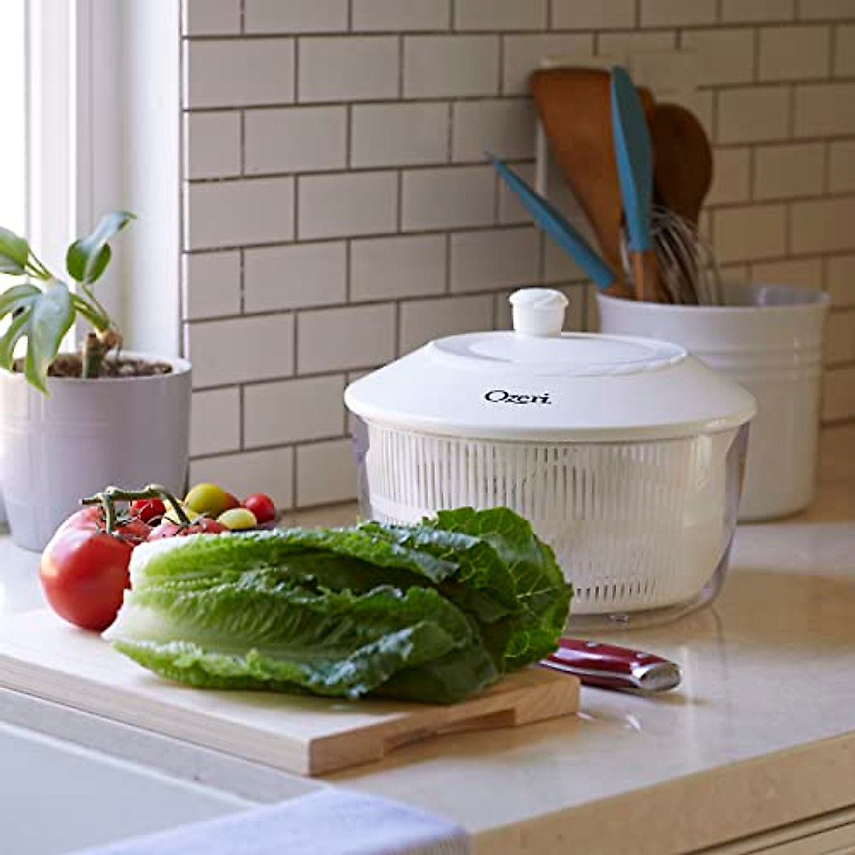 Ozeri Italian Made Fresca Salad Spinner and Serving Bowl, BPA-Free,White