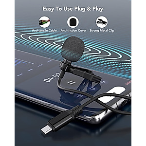 Lavalier Microphone USB C Professional Lapel Clip-on Mic Omni Condenser Little Lav Mic for Video Recording External Noise Cancel Mic for Youtube Vlog ASMR Interview on Android Type-C Device (6.6ft)
