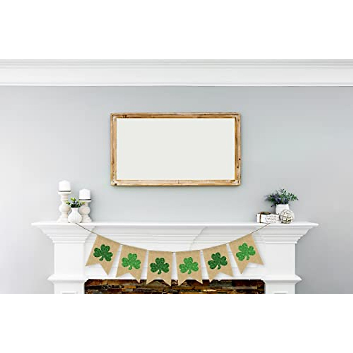 St Patricks Day Garland Decor - Shamrock Glitter Garland Home Decor - St Patricks Day Burlap Banner - Saint Patrick's Day Party Decorations - St Patty's Day Rustic Fireplace Decor by Jolly Jon